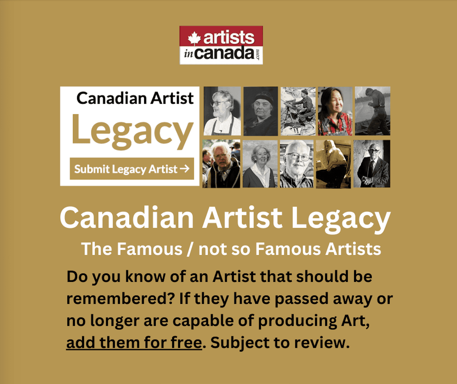 Canadian Artist Legacy. Add one today! - Artists in Canada